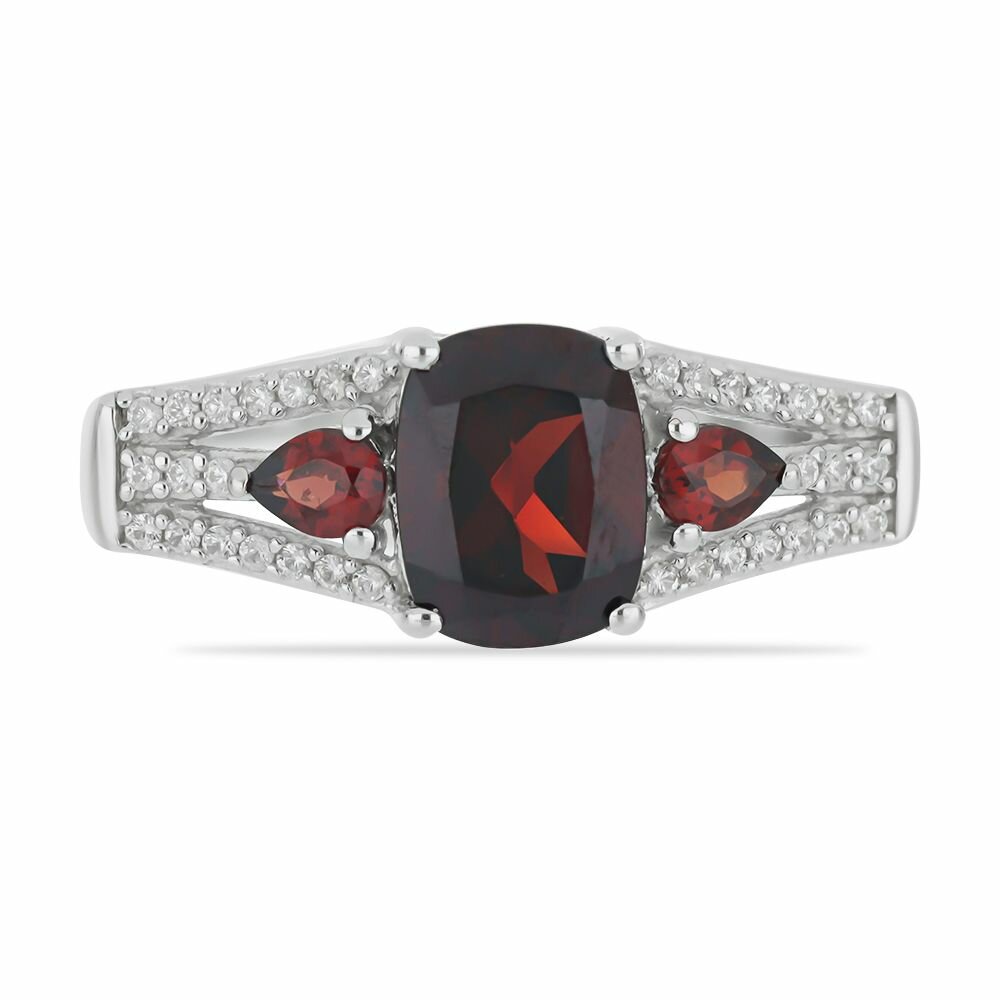 Кольцо, серебро, 925 проба, родирование, гранат, циркон