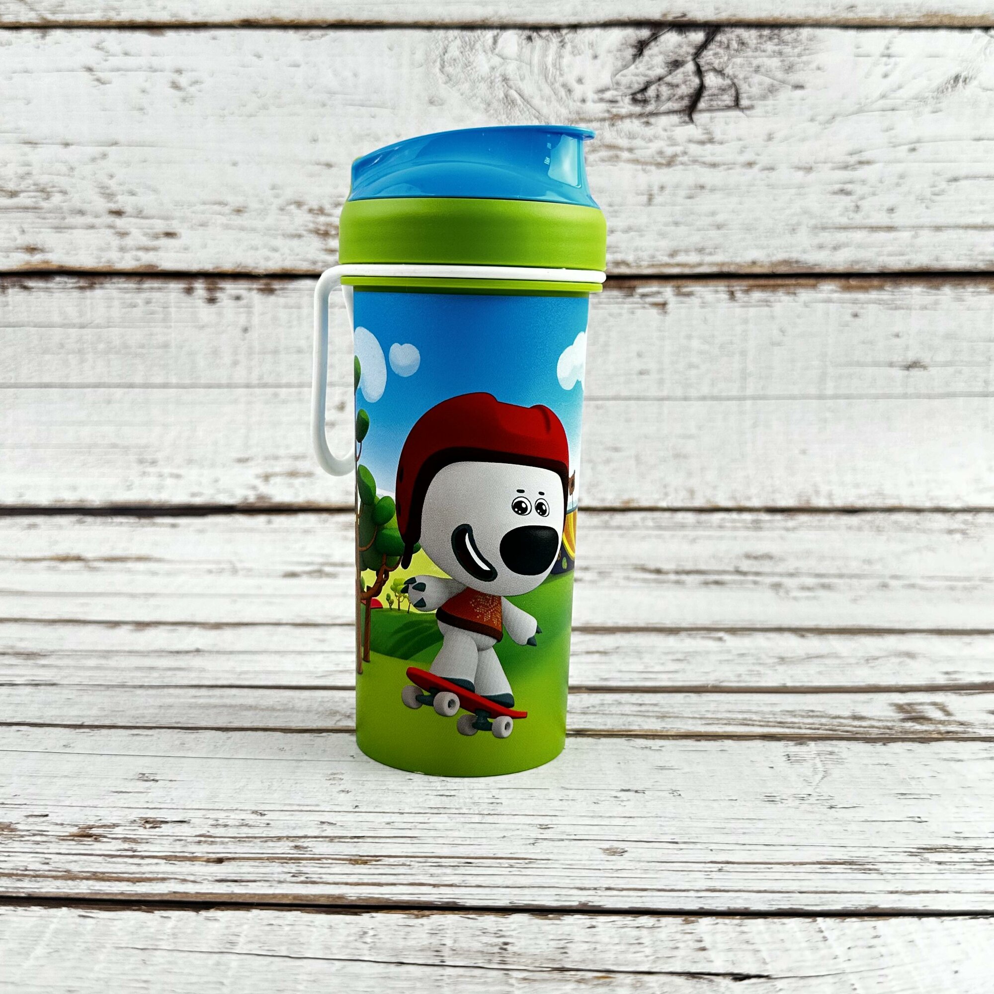 Детский стакан Ми-ми-мишки, с крышкой и петлей, цвет: зеленый, 0.4л