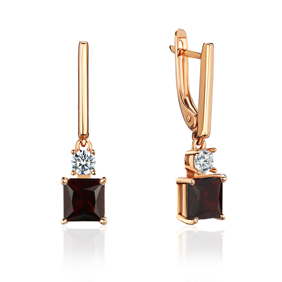 Серьги, красное золото, 585 проба, гранат, фианит