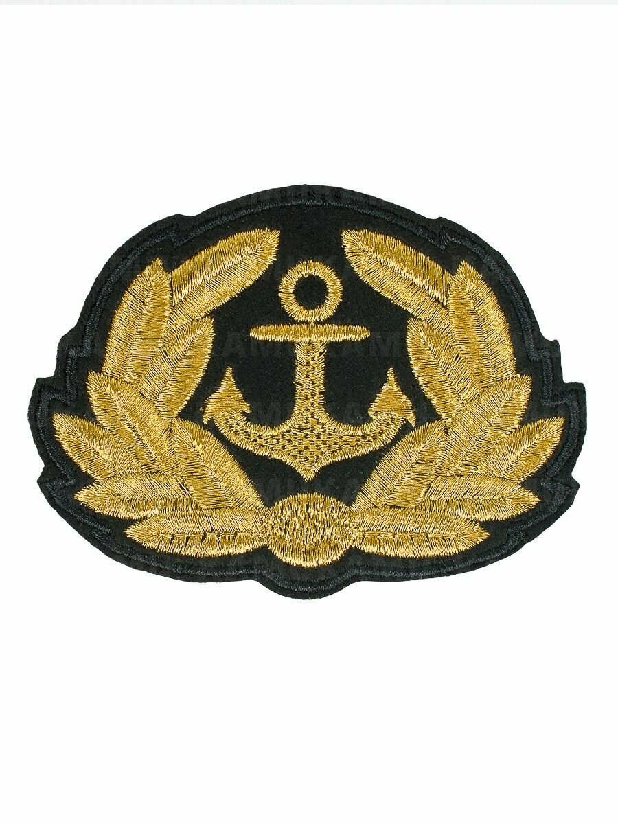 Кокарда с листьями и с якорям в центре машинная вышивка, цвет черный 752534