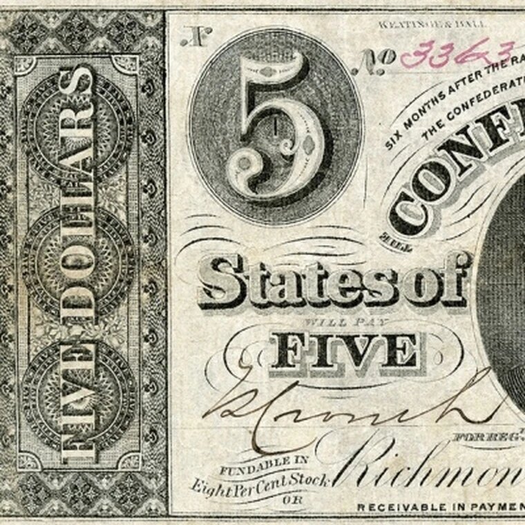 5 долларов 1861 Конфедерация Ричмонд 1 выпуск, сувенирная копия, банкноты и купюры редкие коллекционные