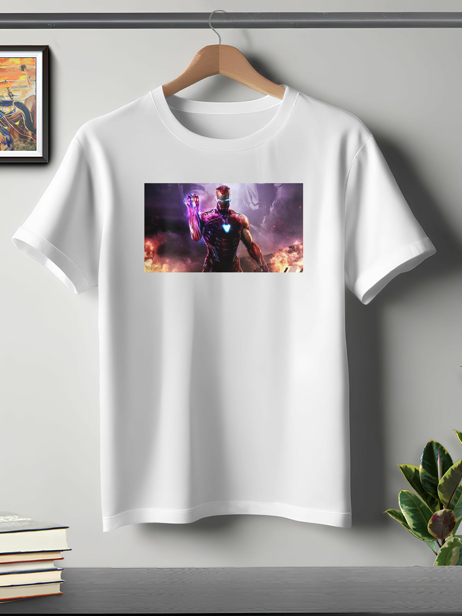 Футболка  Детская ONEQ 152 (12-13) размер с принтом Железный человек, белая