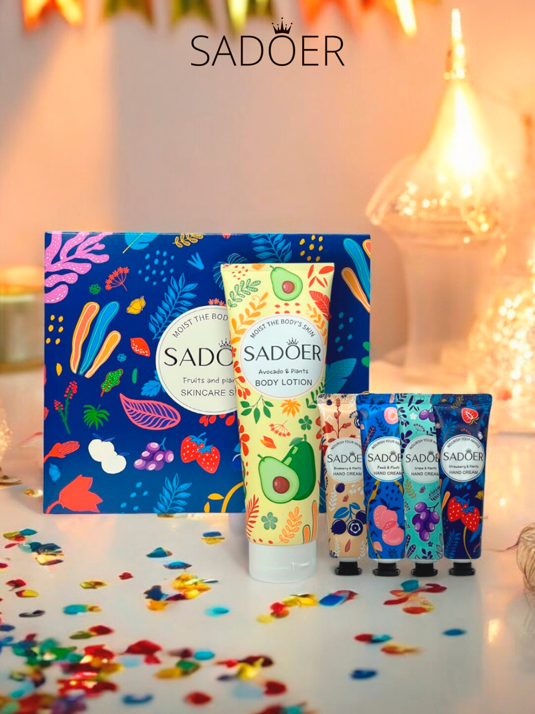 Подарочный набор кремов SADOER для рук и лосьонов для тела. Beauty box 370г