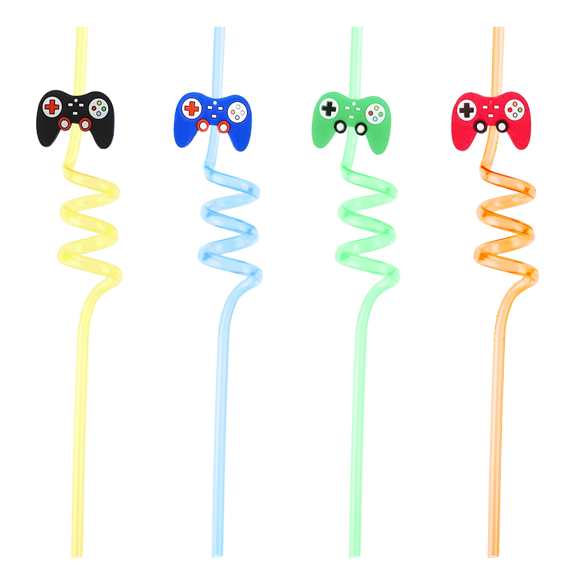 Трубочки для коктейлей (пластик), Геймпад, Ассорти, 4 шт. в упак.