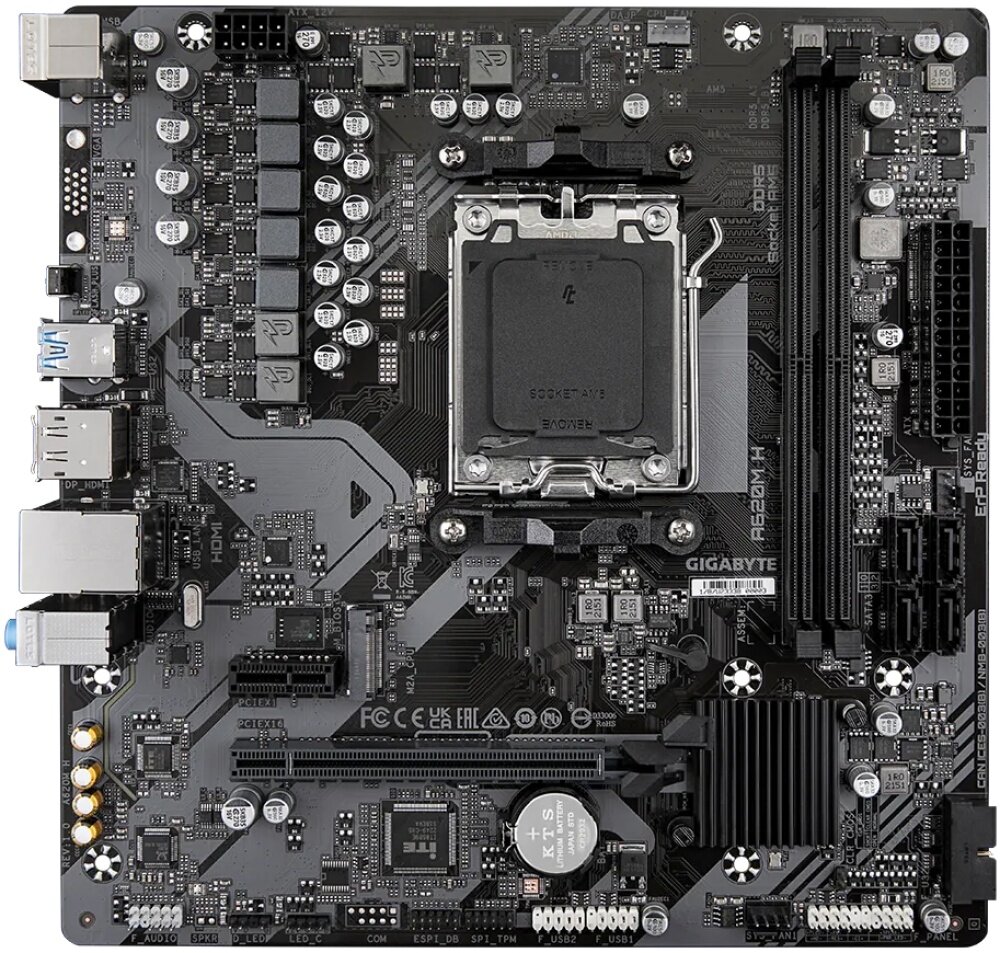 GIGABYTE Материнская плата SocketAM5 GIGABYTE A620M H (AMD A620, 2xDDR5, M.2, SATA III, RAID, PCI-E, HDMI, DP, 1Гбит LAN, USB3.2, mATX) (ret)