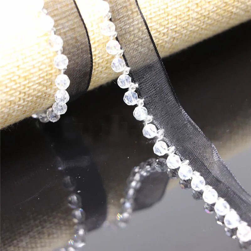 Кружевная тесьма с кристаллами 1.3см black white