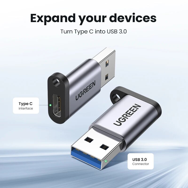 Ugreen USB 3.0 – USB C, 2шт, Grey — фото 1