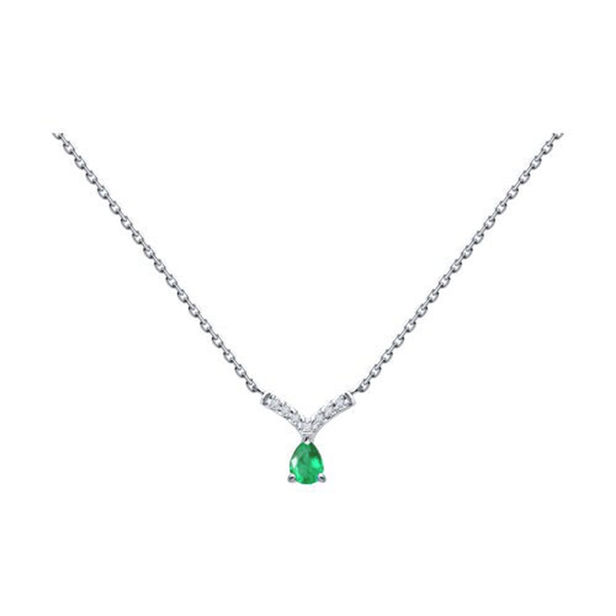 Колье, белое золото, 585 проба, изумруд, бриллиант