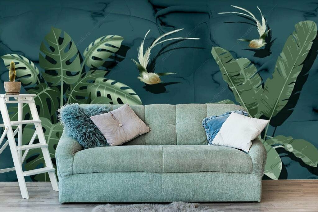 Фотообои Монстера и листья бананового дерева 15-569-S 265 х 440 см (ВхШ) Бесшовные, флизелиновые, влагостойкие обои MasterFresok