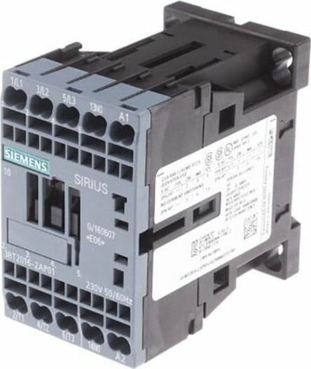 Контактор SIEMENS 3RT2016-2AP01 3-полюсный, Вспомогательные контакты NO, 230ВAC, 9А, 1 шт
