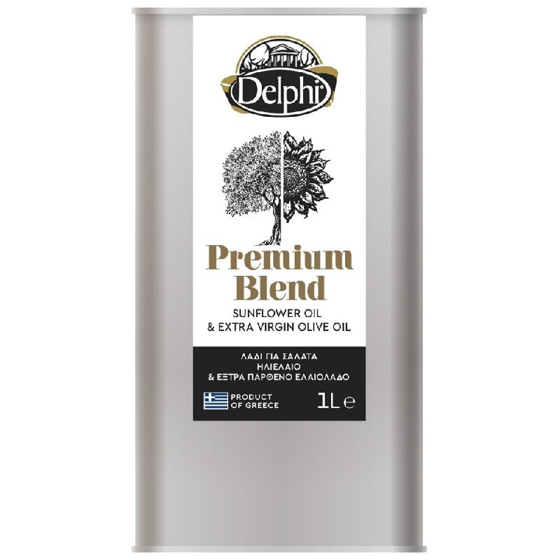 Масло DELPHI салатное (подсолнечное рафинированное 80% / оливковое E.V. 20%) /жесть/ 1л