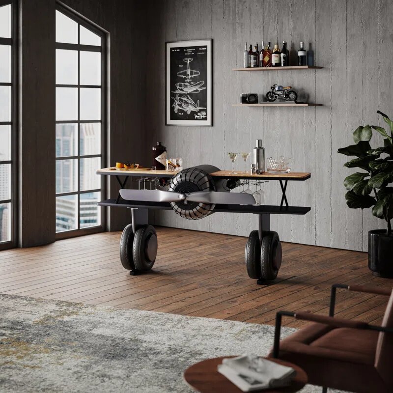 Винный стеллаж/шкаф массив дерева/металл для гостиной и кухни в стиле лофт Риела