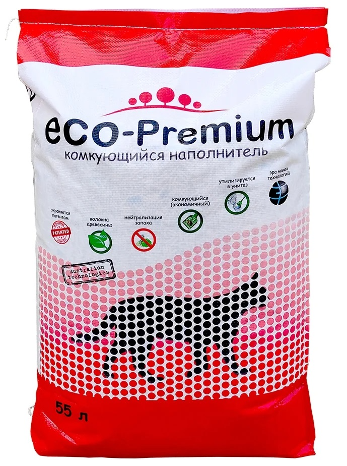 Наполнитель ECO-PREMIUM Green комкующийся древесный с зелеными гранулами ( 55 л )