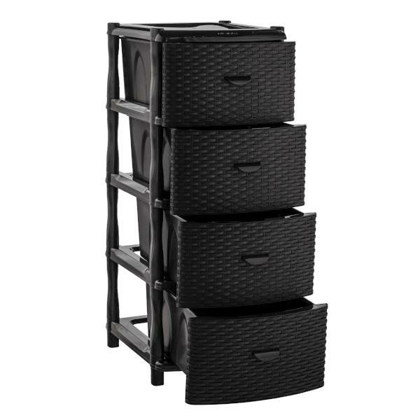 Комод Элластик-Пласт 4 ящика с фасадом Люкс, плетенка, цвет шоколадный, ножки на колесиках