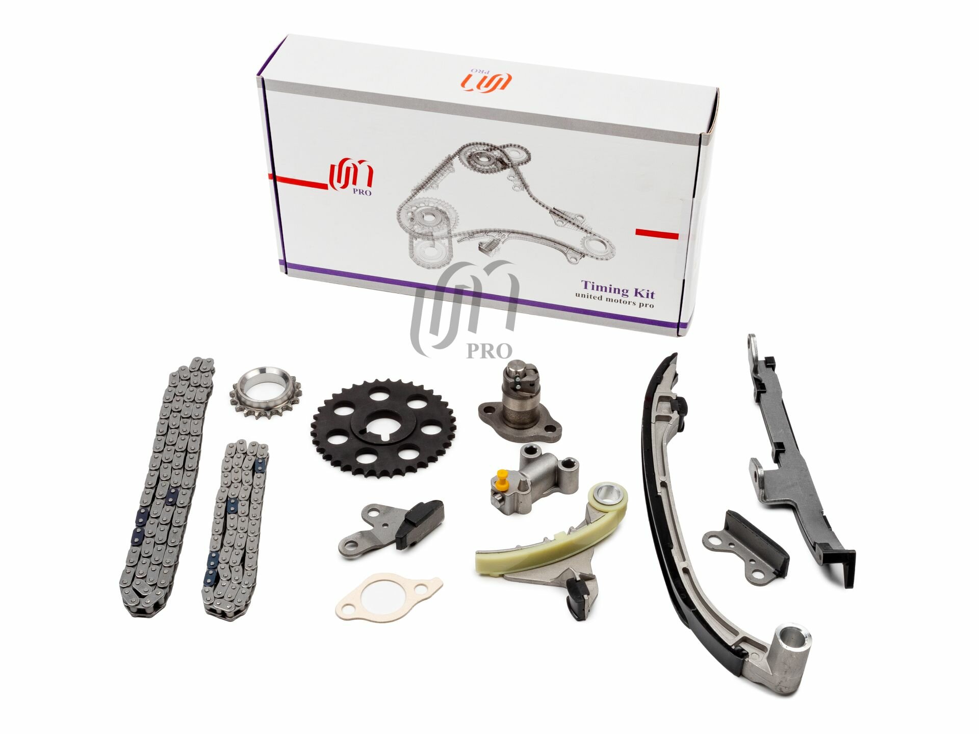 Комплект цепи ГРМ Toyota 3RZ-FE (цепи Z 106/82 +натяжители с прокладкой +башмак+успокоитель+2 звездочки Z 18/36) (13506-75020) UMpro