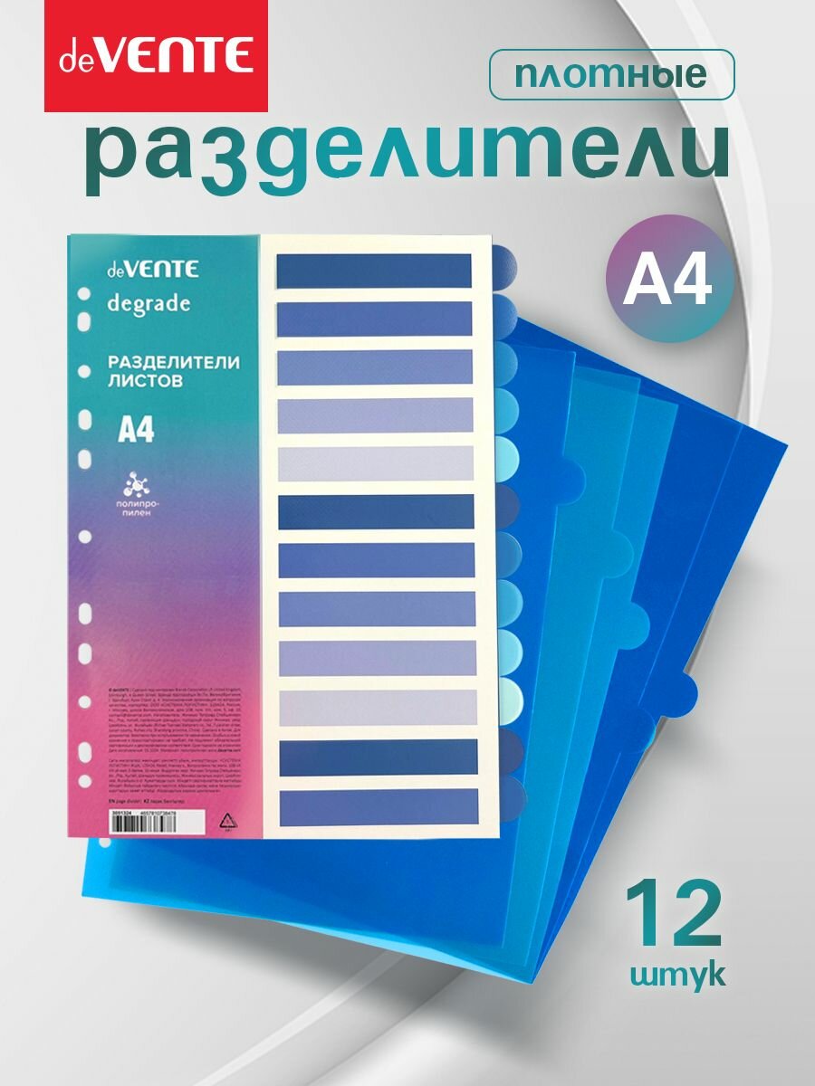 Разделители страниц deVENTE, для тетрадей, пластиковые, A4, 12 штук, синие