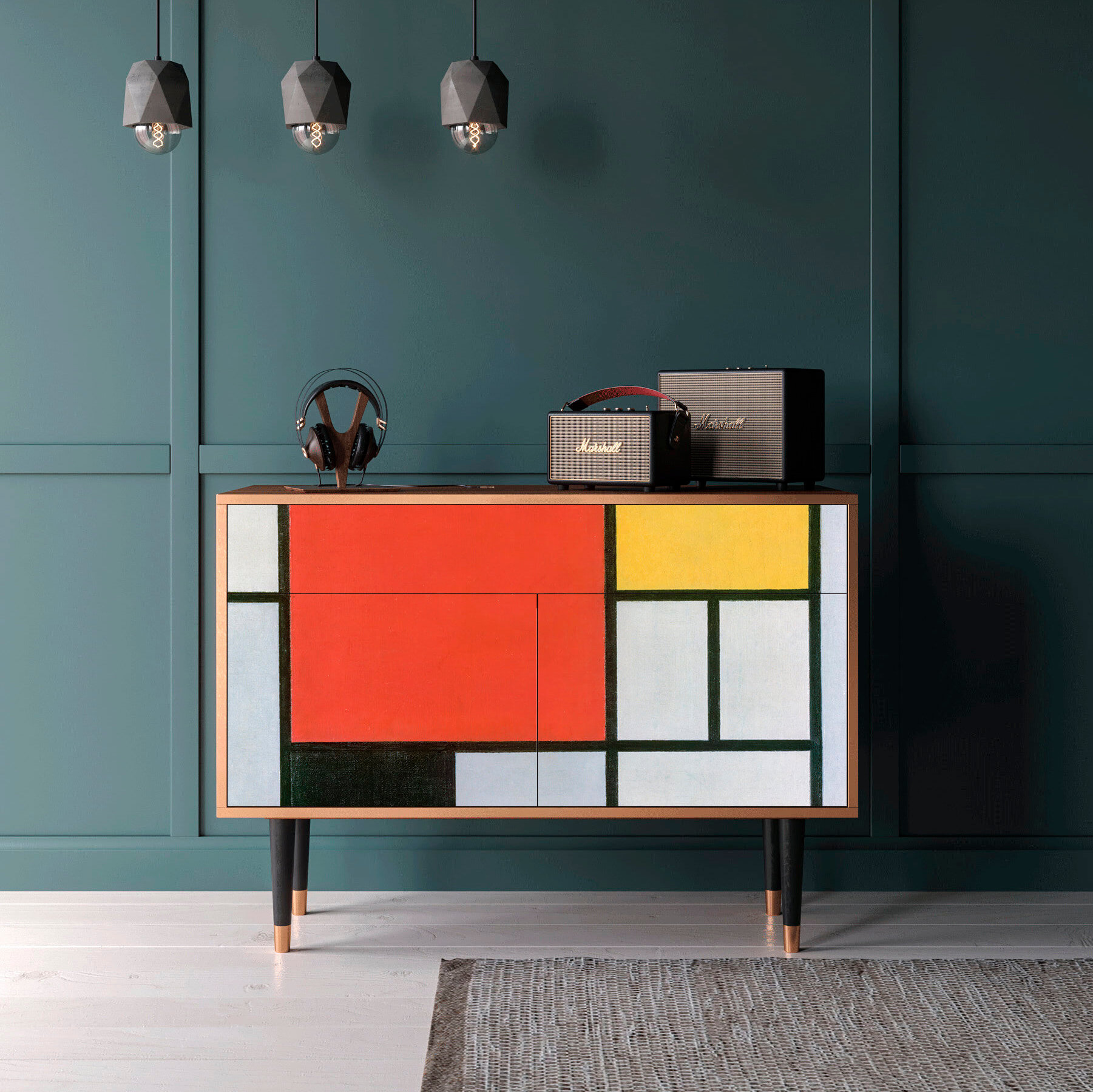 Комод - STORYZ - BS4 Composition with Blue, Размер - 115 x 85 x 48 см, Цвет корпуса - Red and Yellow by Piet Modrian, Размер - 115 x 85 x 48 см, Цвет корпуса - Орех