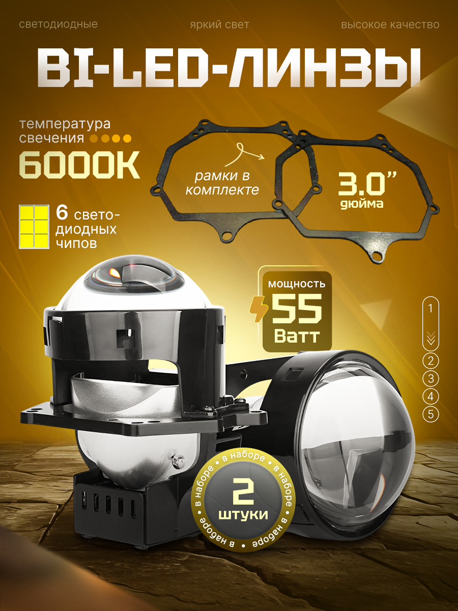 Bi-Led линзы для Kia Soul 3 2019-2022 (галоген фары), линзы Билед на Киа Соул 3