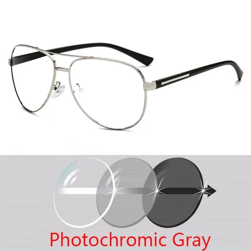 Очки фотохромные серые, silver frame gray, Myopia -300