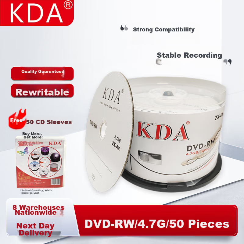 KDA Erasable DVD-RW 4x 4.7GB Reusable/recordable Discs/blank Discs/rewritable Discs, Discs, File Series, 50 Pieces