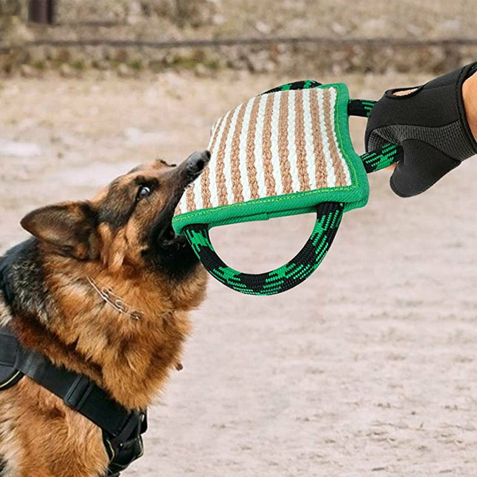 Подушка-ухватка для дрессировки собак из джута с тремя ручками/грызак