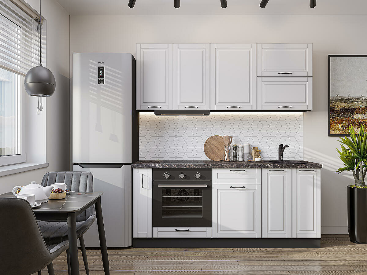 Кухня Дублин-01, цвет фасада Special White, цвет каркаса Graphite, 2140*1900*600 мм
