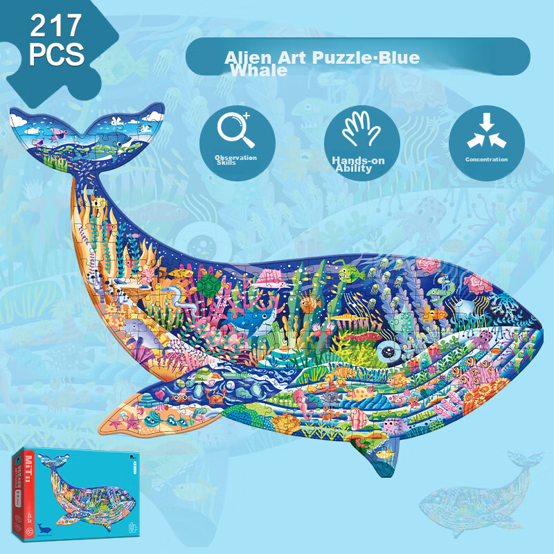 BANGSON Irregular Puzzle, Artistic Advanced Puzzle, Children's Toy, Birthday Gift for Boys And Girls, Suitable for Ages 6 And Above, Blue Whale