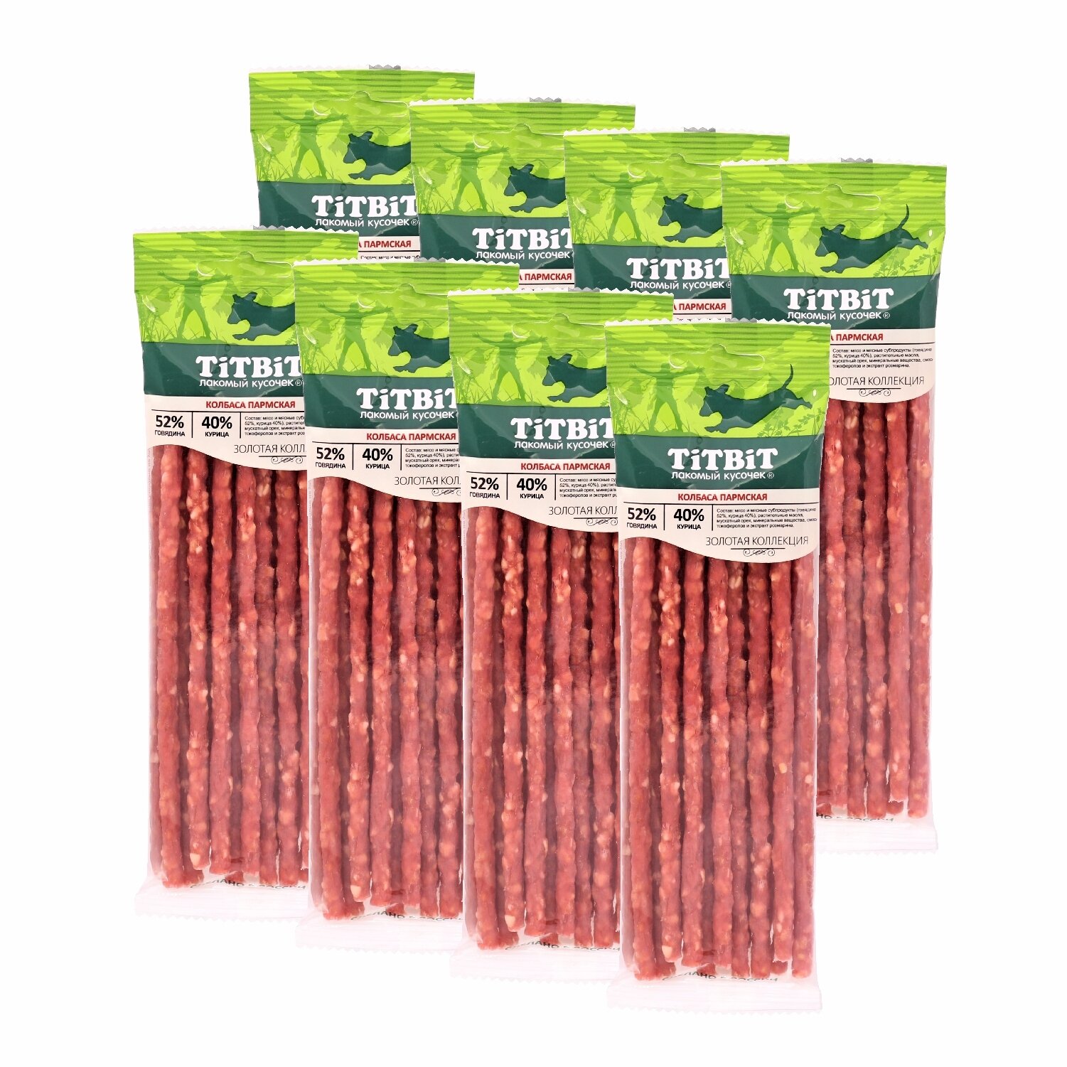 TiTBiT Золотая коллекция колбаса Пармская для собак Курица и говядина, 8*80 г.