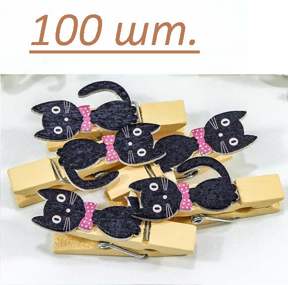 Прищепки декоративные деревянные,"Кошка" 3,5х1.8 см. 100шт.