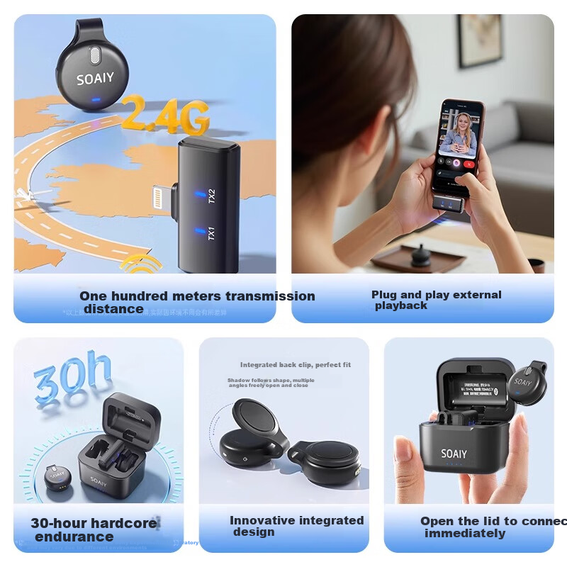 Soaiy Live Microphone Clip-on Microphone Chest Microphone Live Equipment Bluetooth Mobile Phone Anchor Noise Reduction Video Pickup Short Video TikTok Mouth Broadcast Apple