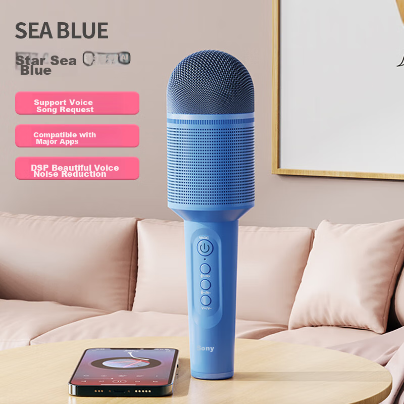 Soaiy MC8AI Version Wireless Karaoke Mobile Microphone, Live Streaming Recording Host Sound Card Kit, Singing Device, All-In Wireless Bluetooth Home KTV, Starry Blue