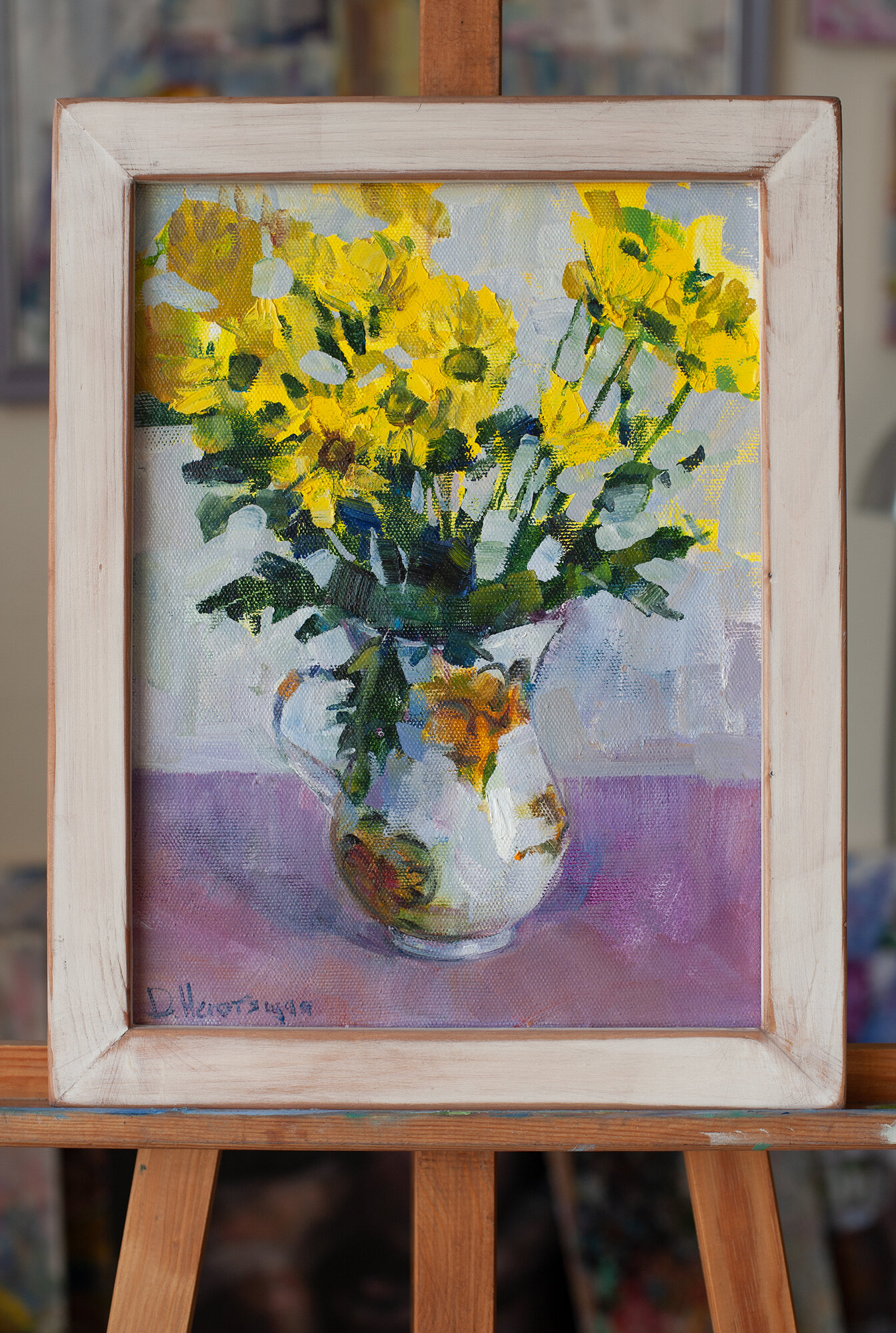 Авторская картина "Хризантемы" 40х30, холст, масло, художник Нехотящая Диана