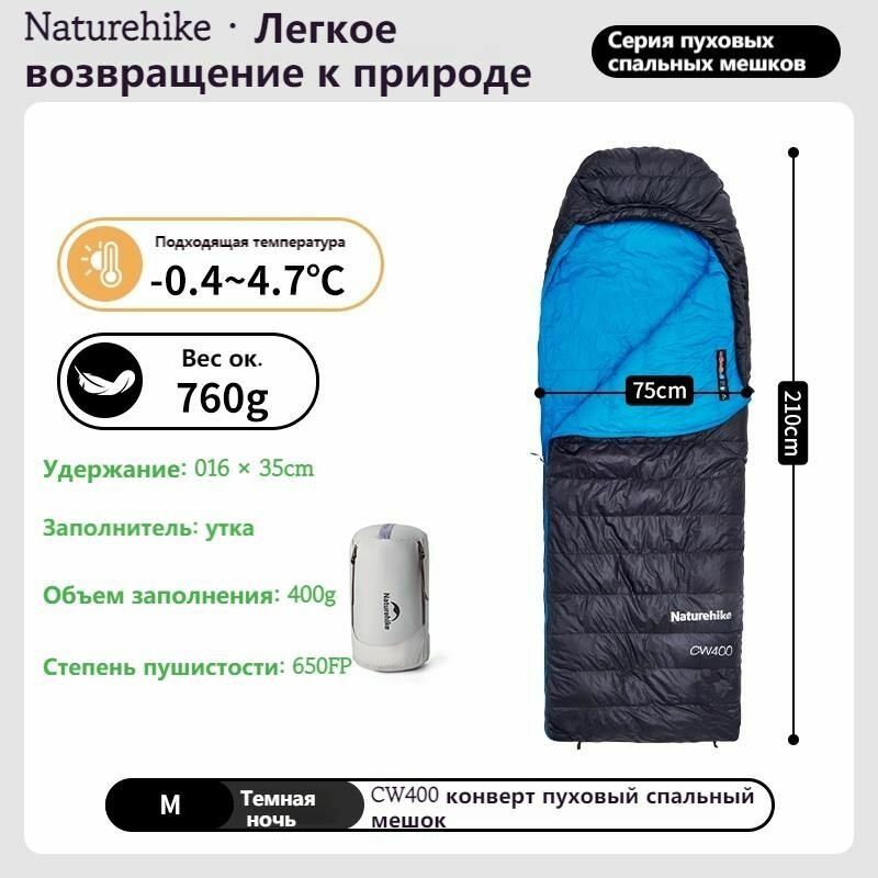 Naturehike Пуховый спальный мешок Cicada Wings CW400 с капюшоном NH18C400-D