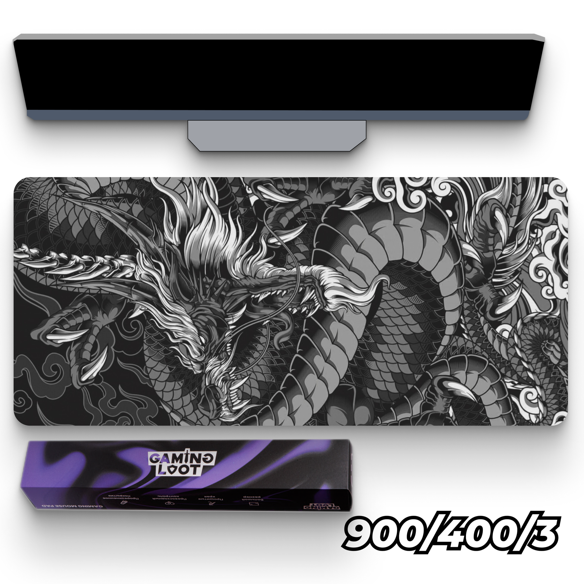 Игровой коврик для мышки Gaming Loot 900х400 черно-серый дракон