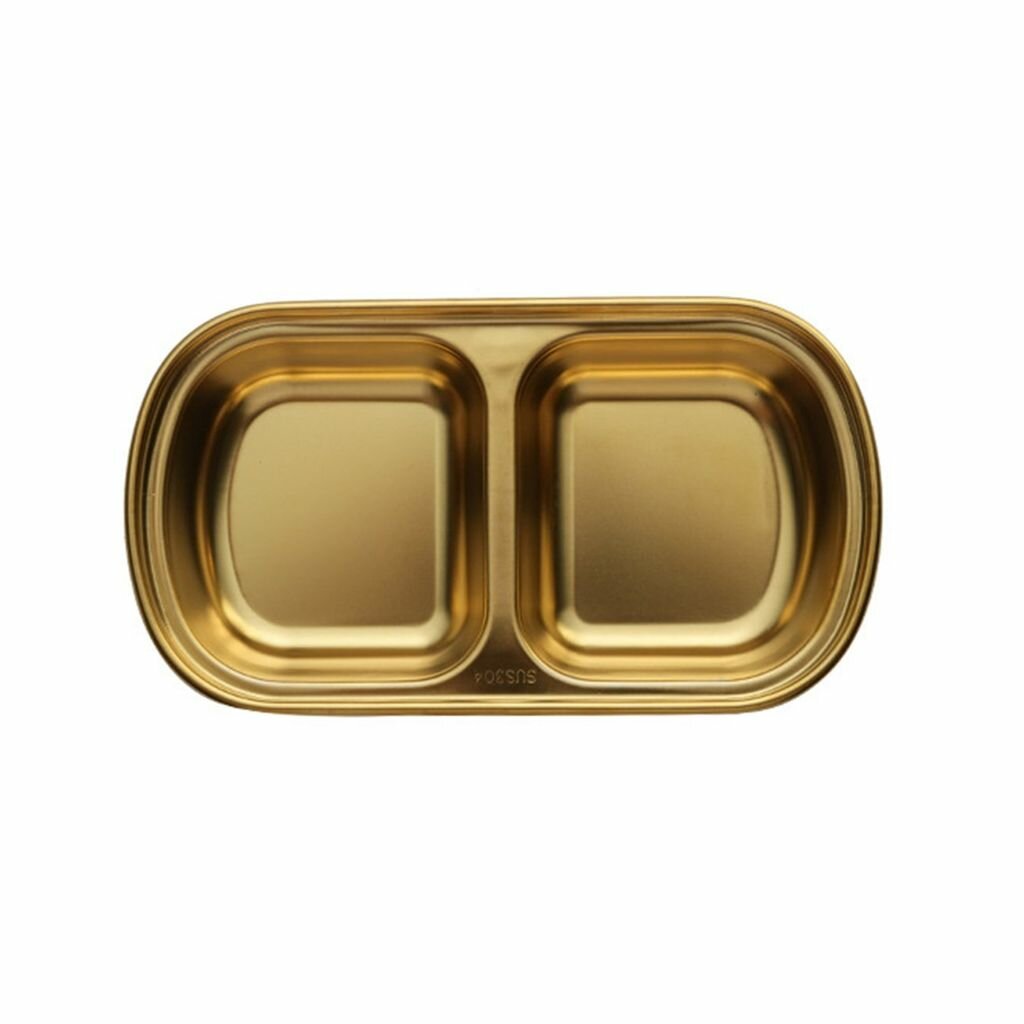 Посуда, Чаша для соуса из нержавеющей стали 304 - золотая - на 2 отделения