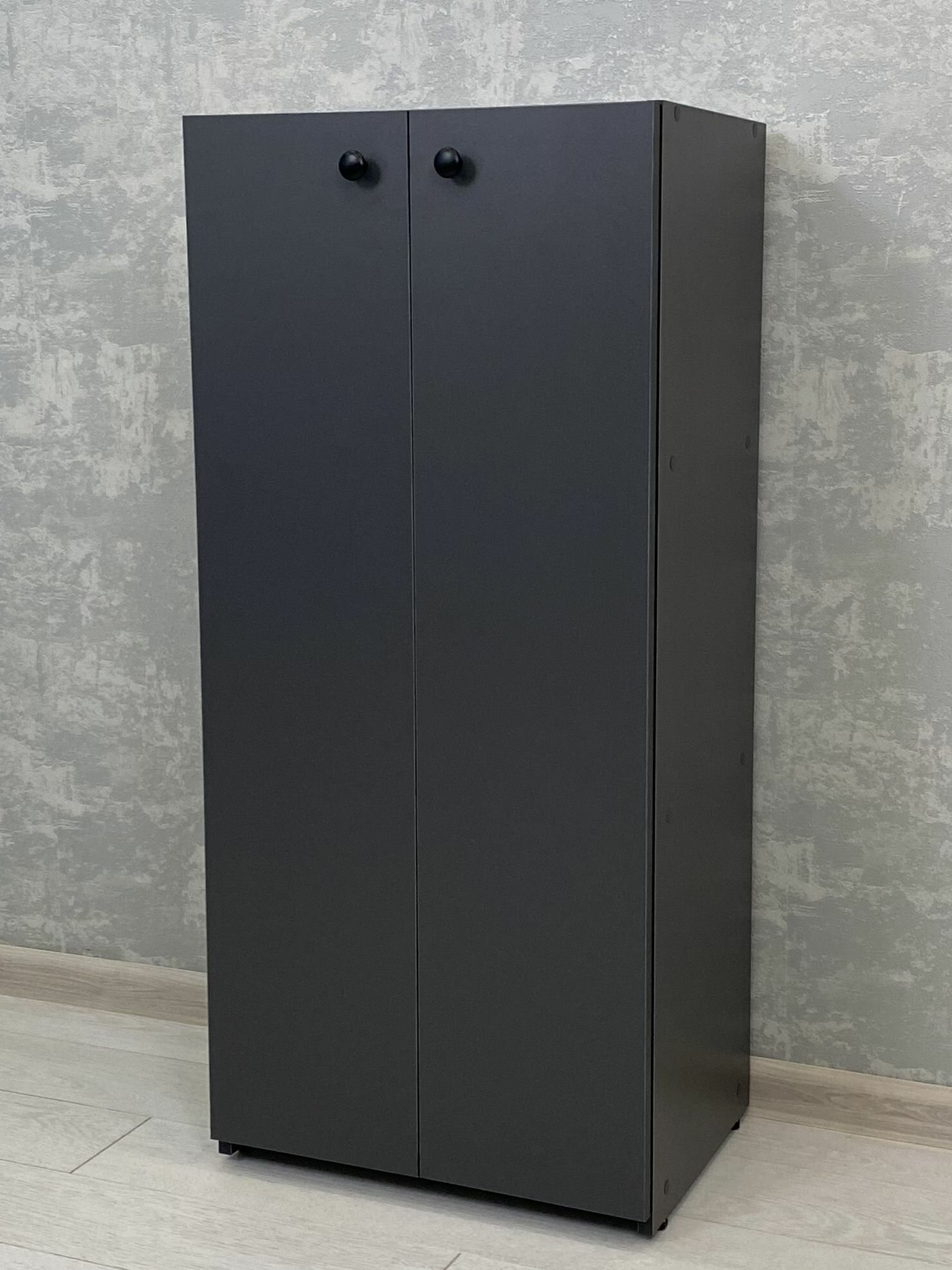 Стеллаж СТ-14, ЛДСП, 50x112x34 см, узкий, универсальный, тёмно-серый, цвет Антрацит, с доводчиком, 3 полки — фото 1