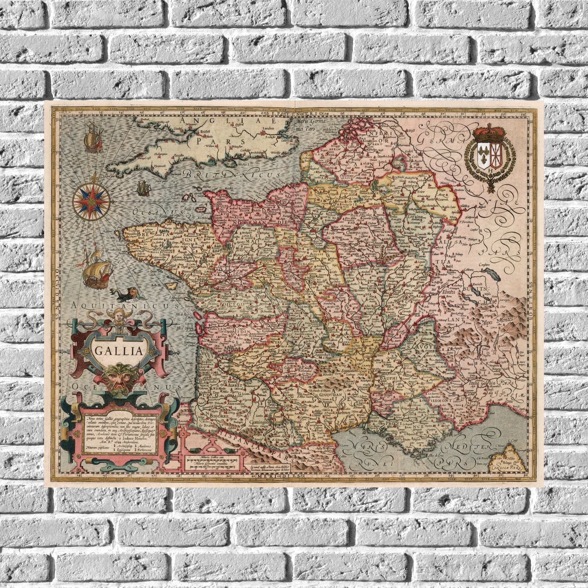Старинная, 1623 года Карта Франция Gallia. Nova Totius Galliae.