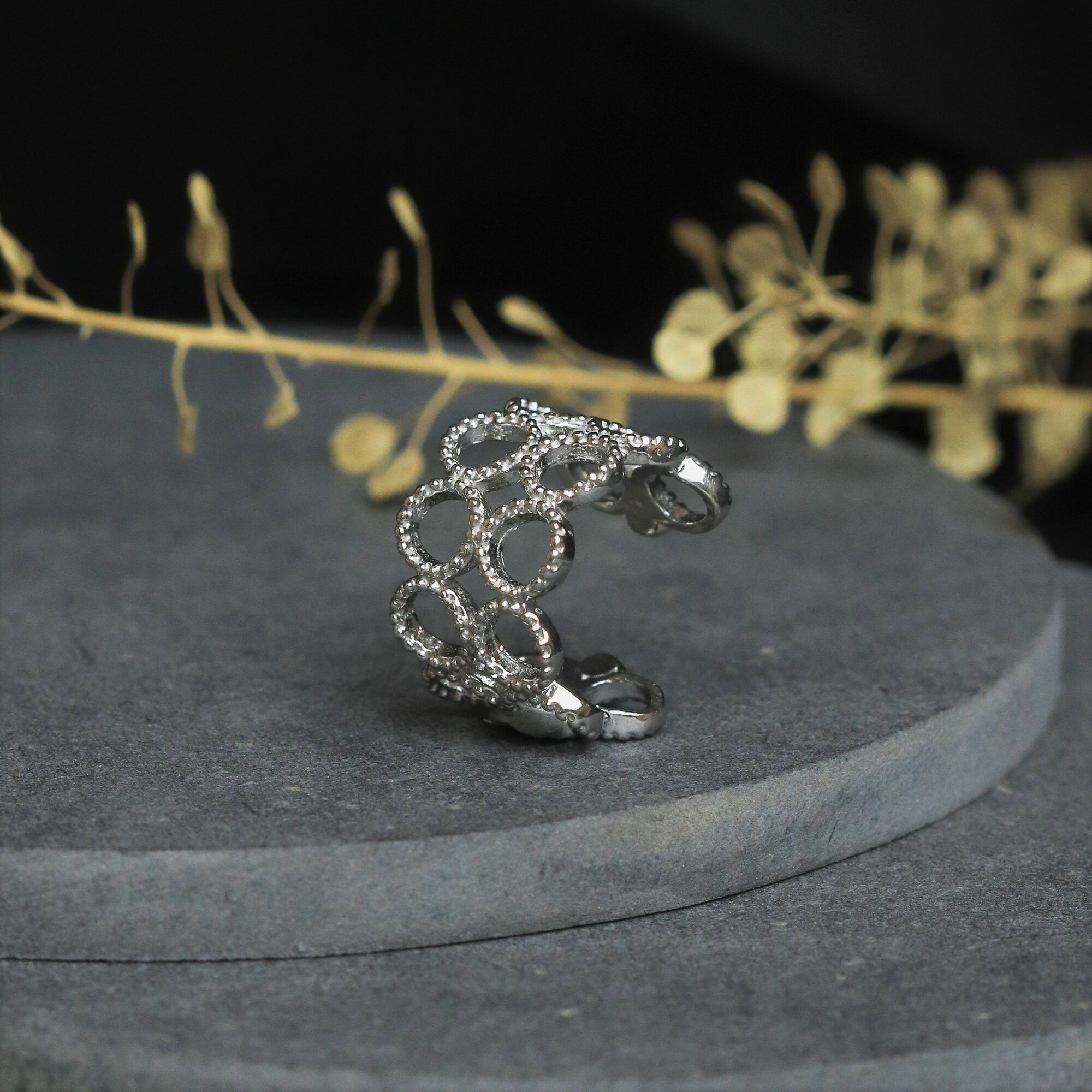 Серьги каффы, серебро, 925 проба, родирование