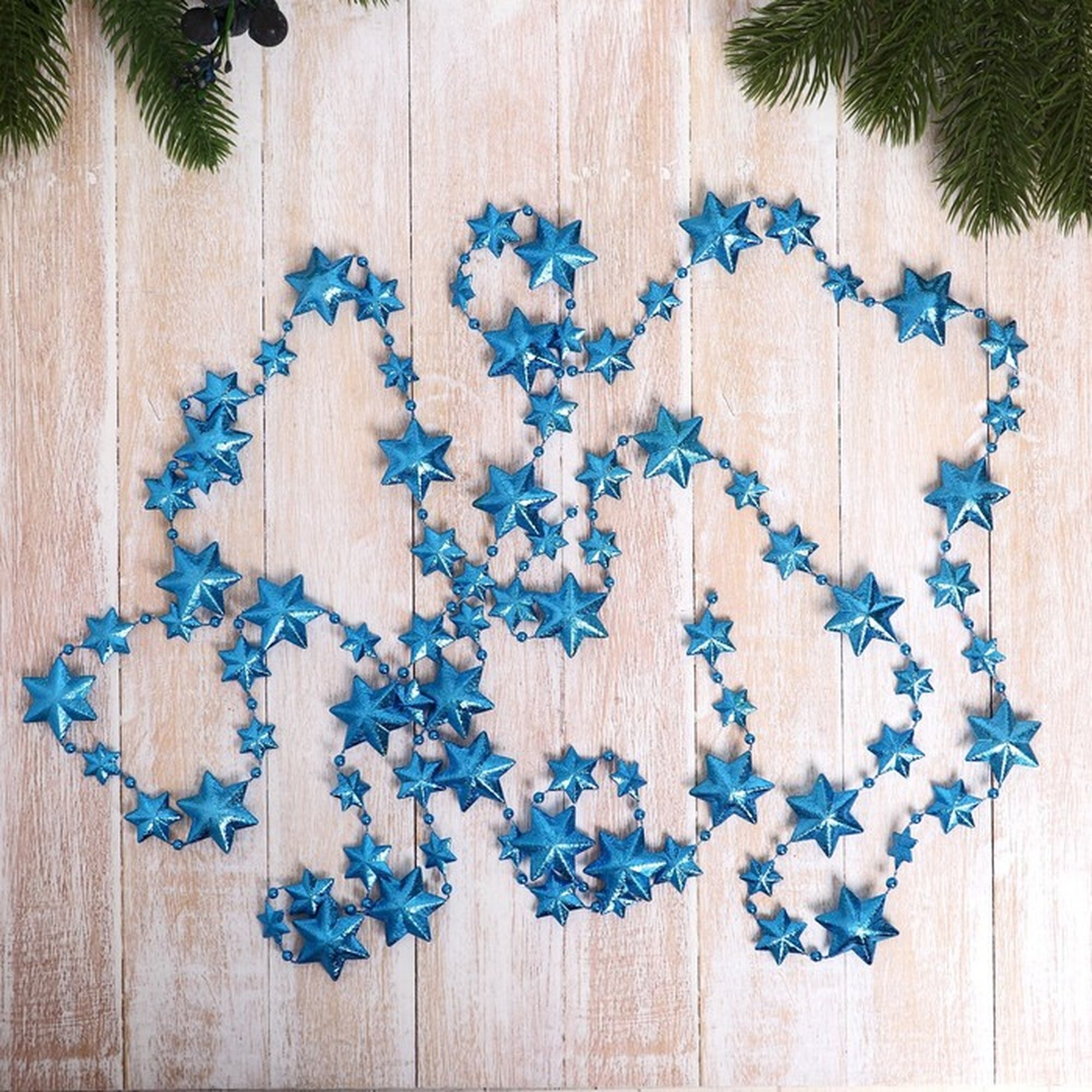 Бусы на ёлку Зимнее волшебство "Рельефные звёзды", пластик, 2.7 м