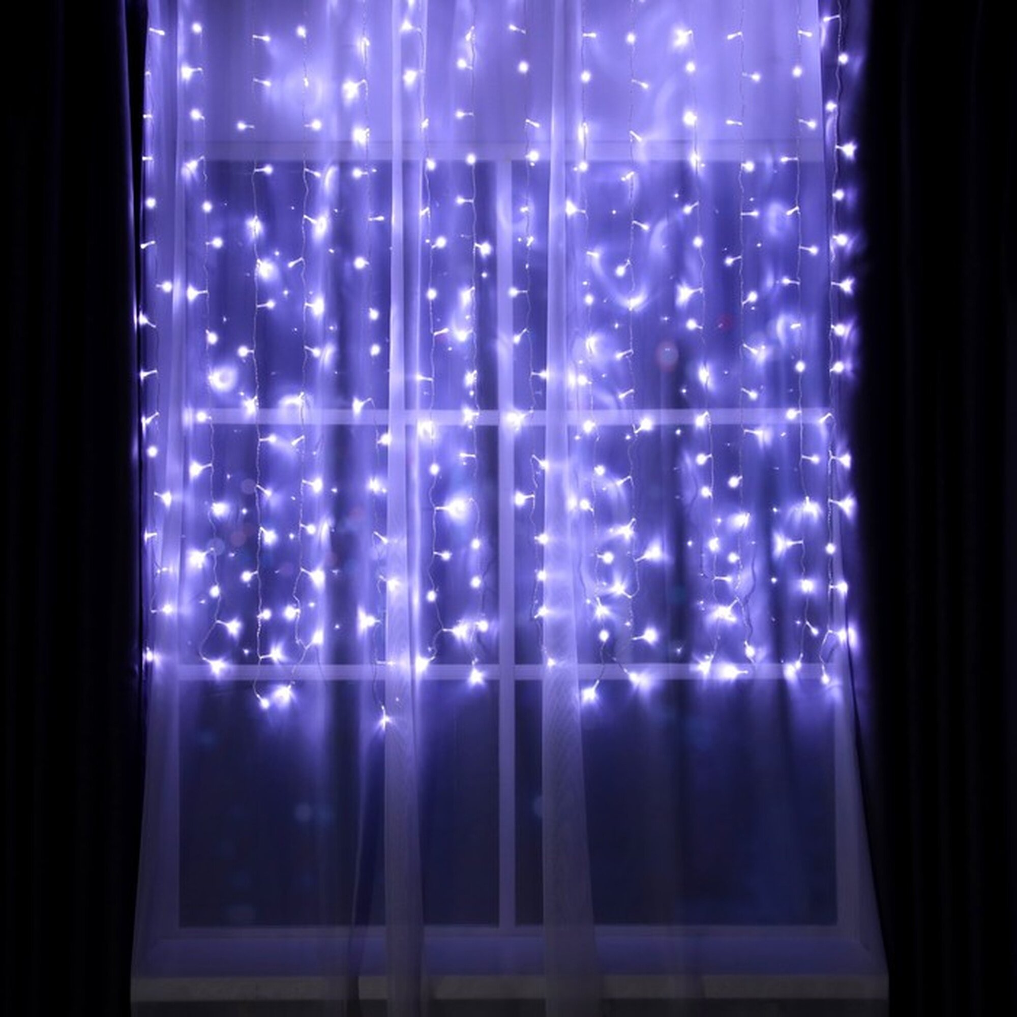 Гирлянда «Занавес» 2 × 1.5 м, IP20, прозрачная нить, 360 LED, свечение белое, 8 режимов, 220 В