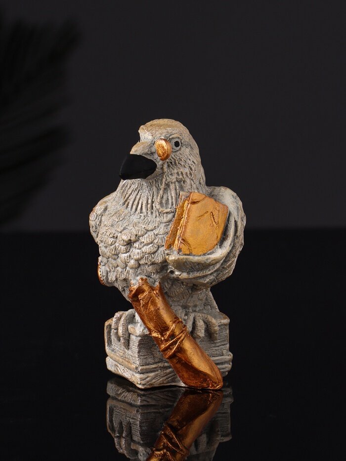 Фигурка гипс «Ворон с книгами», 8 см, серый с бронзой