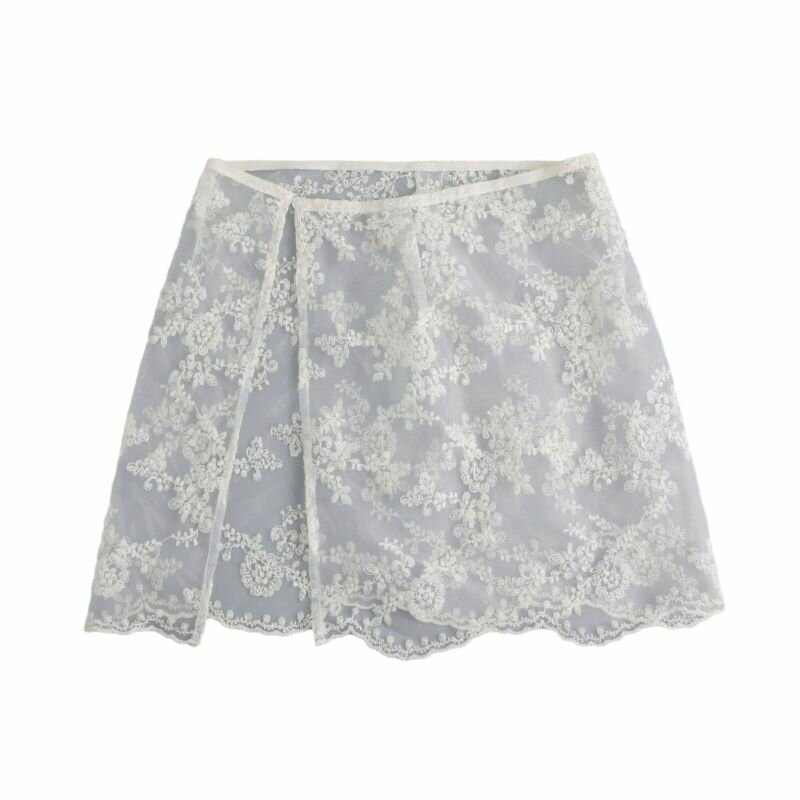 Корейский фартук с вышивкой цветов и кружевом, Бежевый