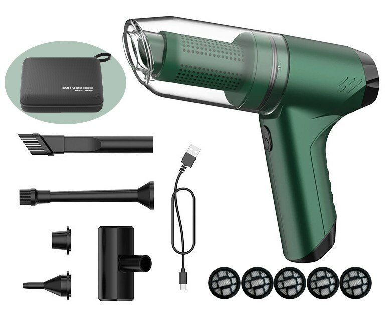 Пылесос портативный ST-6671ProG зелёный (циклон+HEPA, бесщёточный двигатель, 7 нас, ф-ция воздуходувки, USB, чехол, фильтры 5шт.)