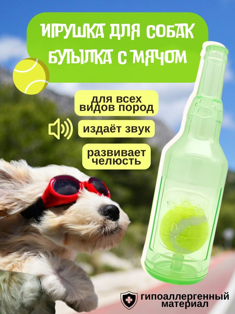 Игрушка бутылка для собак мелких и крупных пород - пищалка