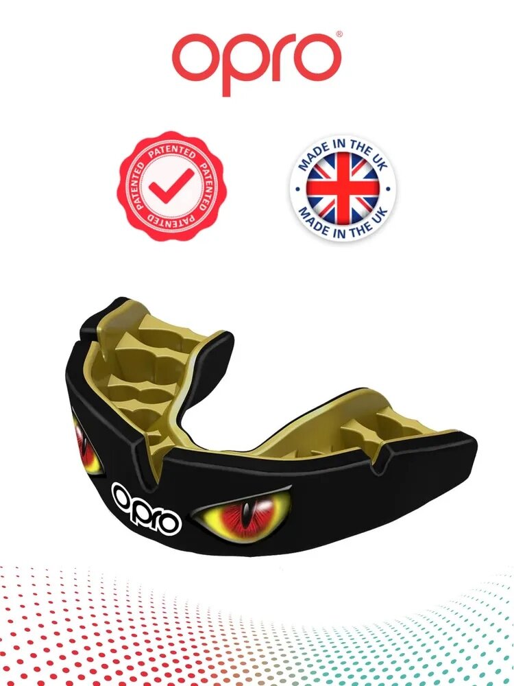 Боксерская капа взрослая, спортивная, защитная для зубов OPRO Instant Custom-Fit Eyes - Black/Red/Gold
