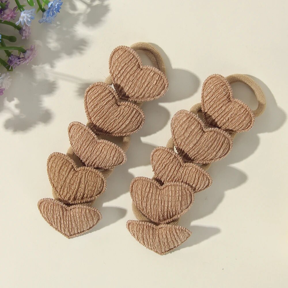 Бежевые резинки для волос с сердечками FQ050-2-10PCS