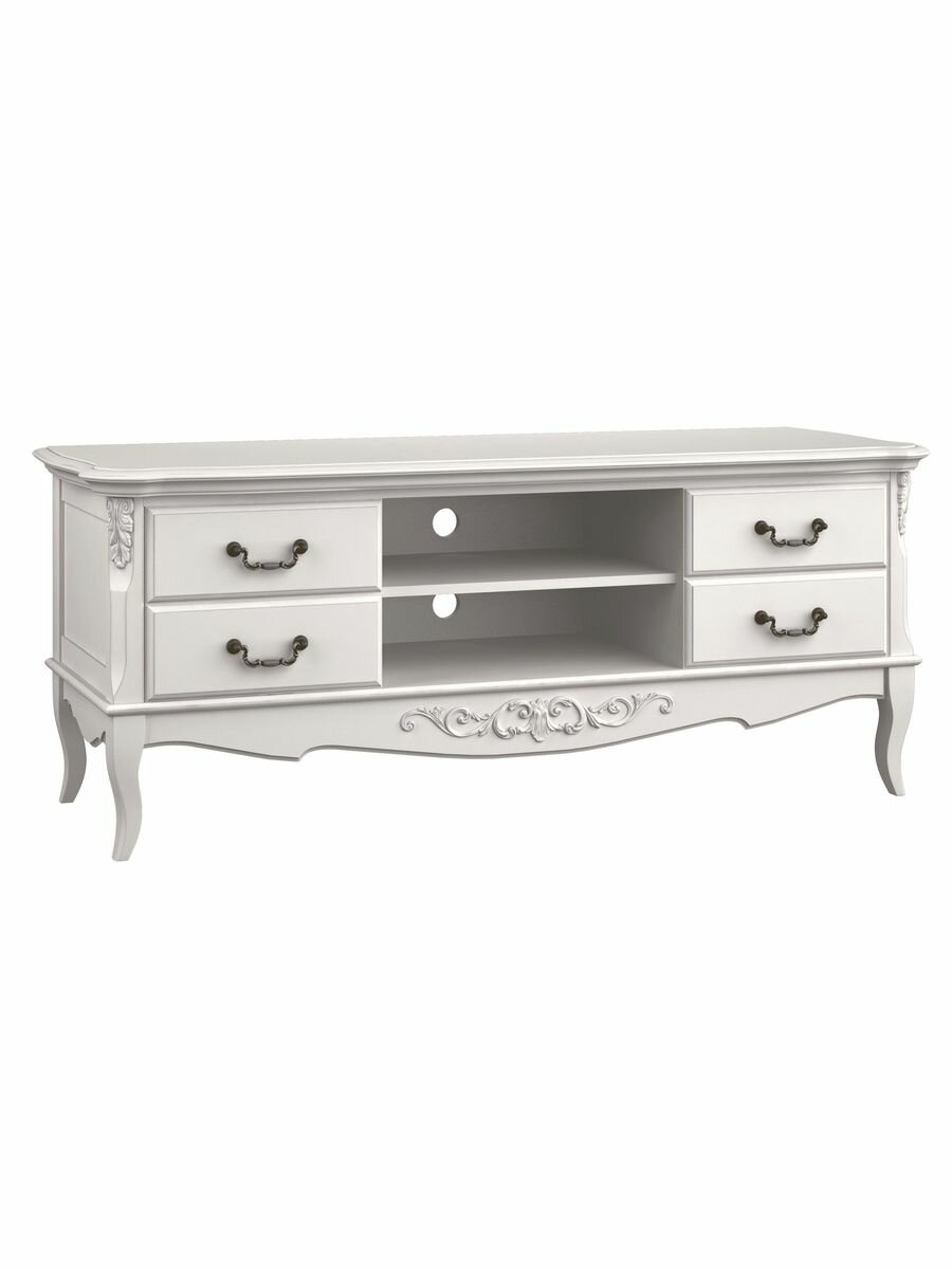 Тумба под телевизор Ля Нэж "White Wood", стиль Прованс, белый, деревянный, 4 ящика, 146x60x48 см