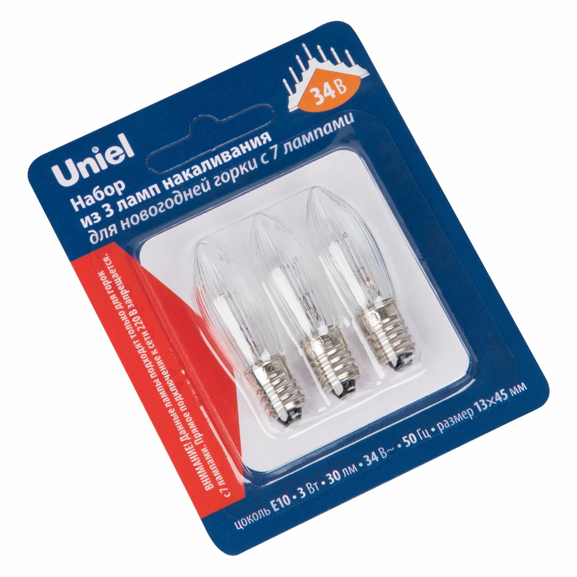 Лампа накаливания для новогодней горки, 3 Вт, цоколь Е10, 34 В, набор 3 шт, Uniel