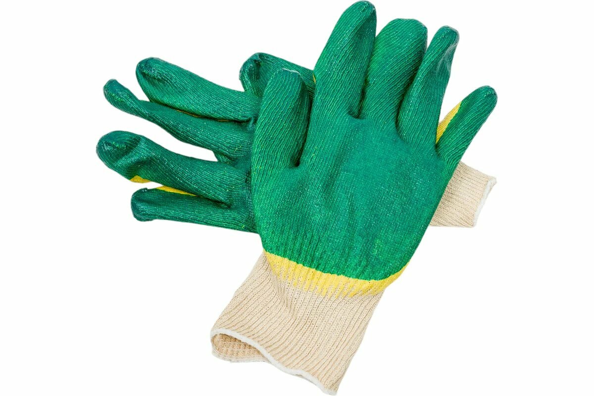 Спец Х/Б перчатки двойной облив латекс-желто-зеленый 13 класс упаковка 10 пар И-8076-И/10