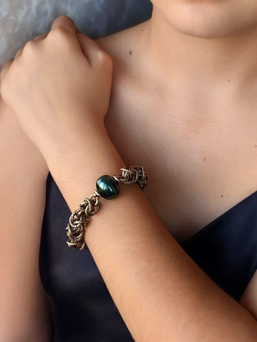 Браслет-цепочка, жемчуг имитация